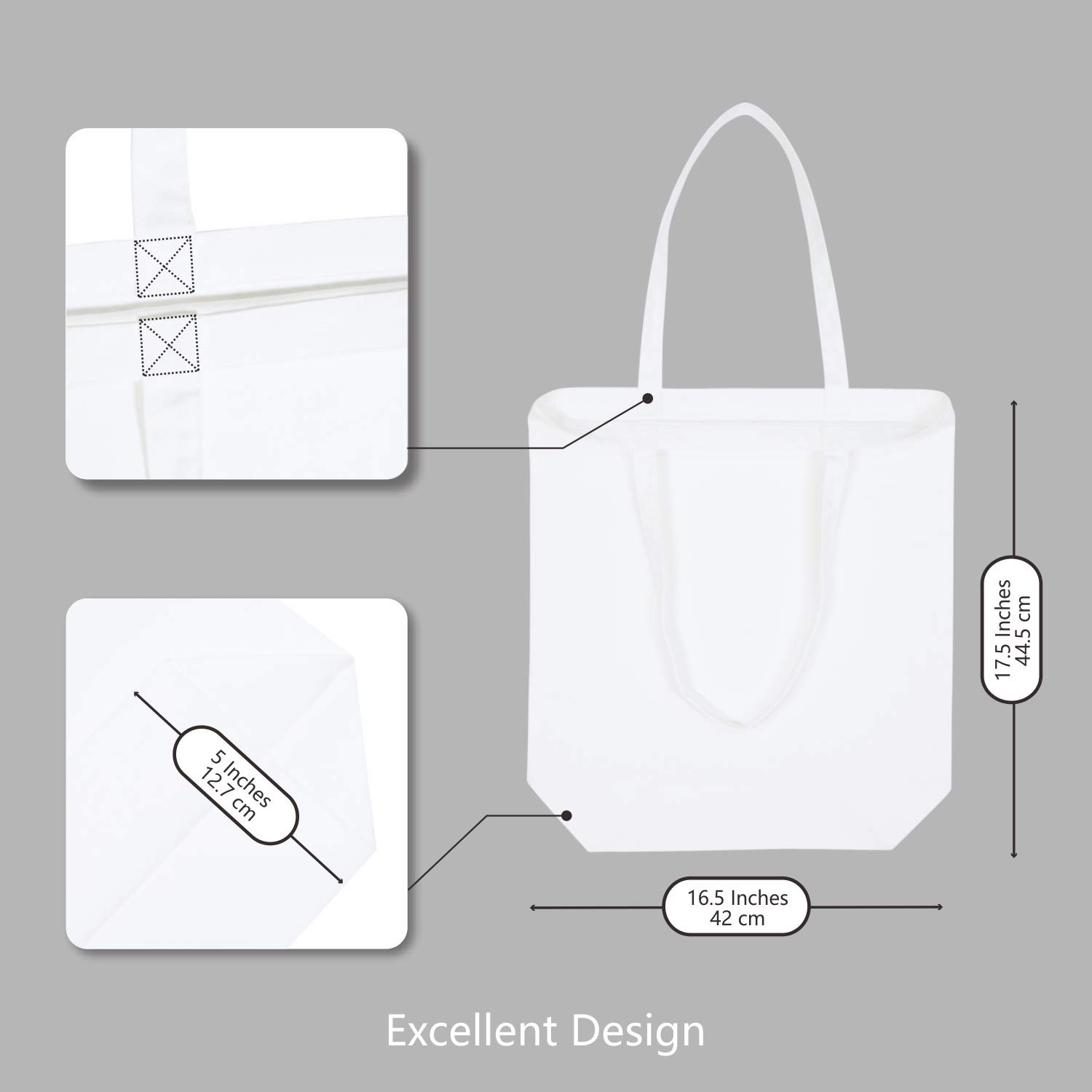 TOPDesign 2 | 6 | 12 Pack Super Strong Large 17.5"x16.5"x5" 10oz Cotton Canvas Tote Bag, Reusable Grocery Shopping Bags, Blank White Bags for Crafts, DIY Your Creative Designs (Pack of 2)