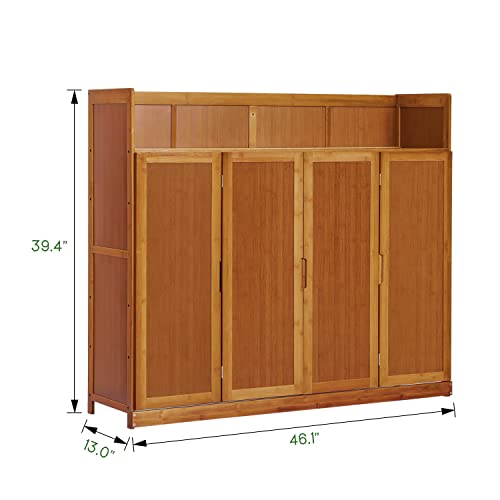 MoNiBloom 5 Tier Bamboo Shoe Cabinet with Doors, Bamboo Free Standing Shoe Shelf Organizer Storage w/High Baffle for 21-25 Pairs Entryway Hallway Office Home, Brown