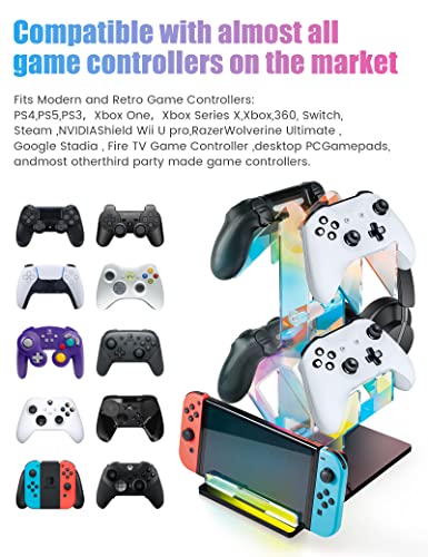NiHome Iridescent Acrylic 2-Tier Universal Game Controller Headset Holder Rack, Modern Storage Organizer for PS5 Xbox ONE Switch Game Controllers and Headphones Anti-Slip Stable Gaming Accessory Stand