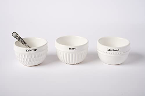 Mud Pie Condiment Set, dip 2" x 3" dia | spoon 3 1/2", White