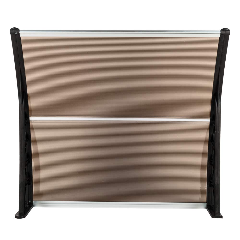 Polycarbonate Window Door Awning Overhead Cover Front Door Patio Outdoor Canopy Sun Shetter, UV, Rain Snow Protection Hollow Sheet with Bracket, 40 Inch x 40 Inch (Brown-Black Bracket)