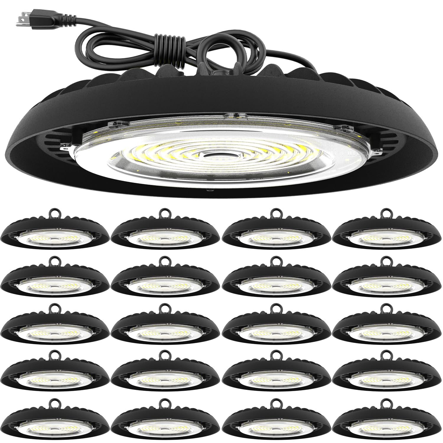 Sunco 20 Pack UFO LED High Bay Light, Plug & Play Lighting for Warehouse, 5000K Daylight, 200W, Power Cord Included, 28000 LM, 120VAC, IP65 Waterproof Shatterproof Fixture - UL Listed