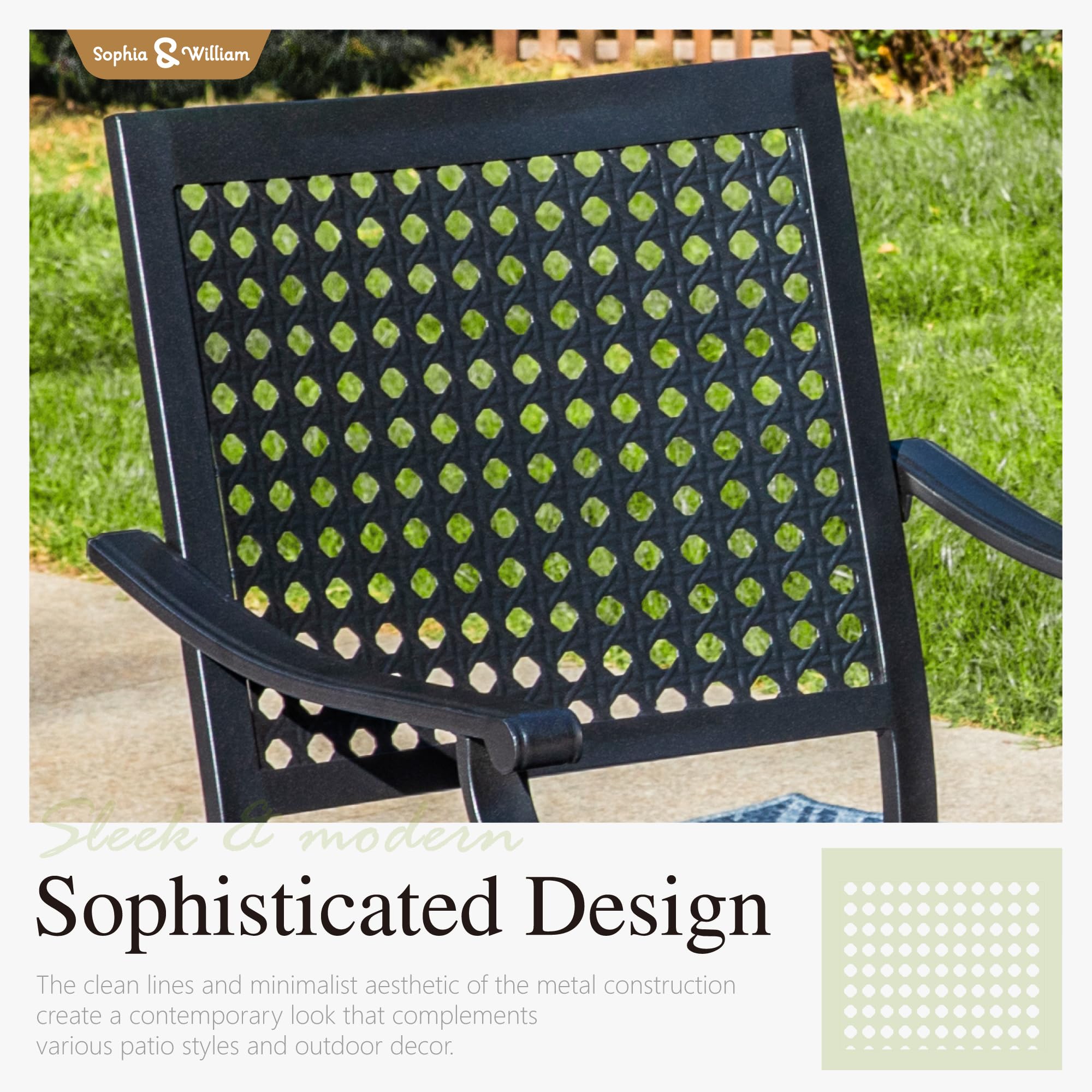 Sophia and William 2 Pcs Metal Stackable Patio Dining Chairs with Armrest, Set of 2 Black Outdoor Dining Chairs with All Wrought Iron Frame, for Garden, Backyard, Lawn,Supports 300 lbs