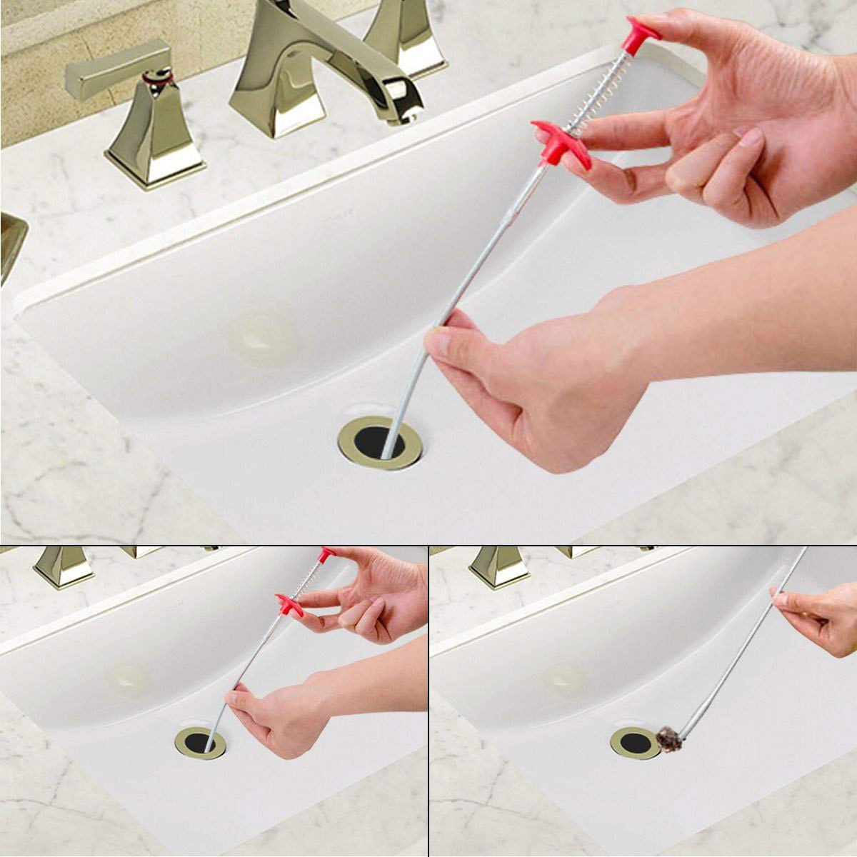 Omont Drain Clog Remover Tool, 6 Pack Drain Hair Clog Remover Tool, Sink Drain Clog Remover, 24 Inch Drain Cleaner Tool for Sink, Tube Drain Cleaning (Orange)…
