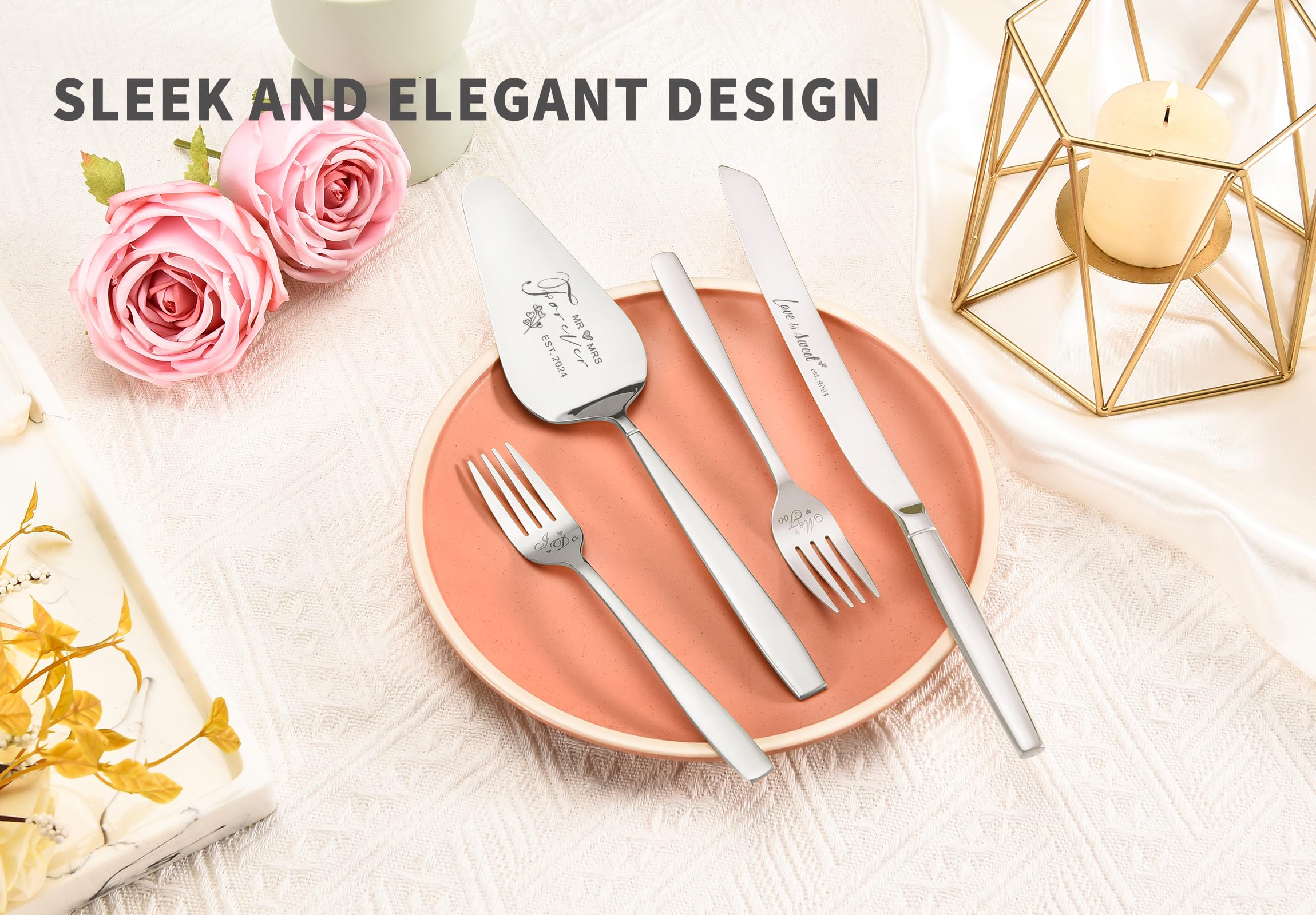 Parihy Wedding Cake Cutting Set, Sliver Wedding Cake Knife and Server Set 2024 with Forks, Mr and Mrs Cake Cutting Set for Wedding, Engagements Anniversaries (Silver)