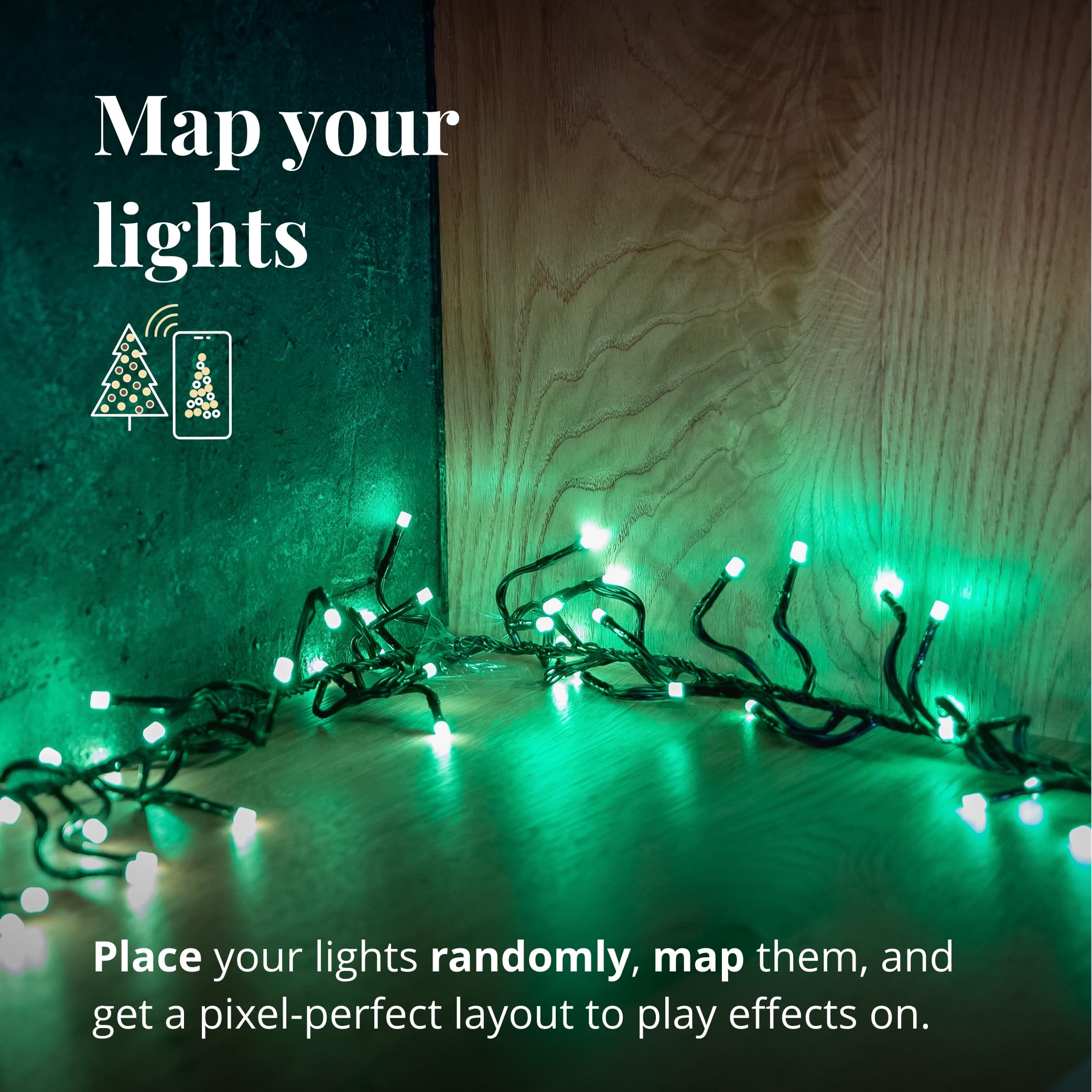 Twinkly Cluster 19.7ft RGB, Dense Strip of 400 LED Lights, in- and Outdoor Smart Multicolor LED Lights, Compatible Alexa and Google Home, Gaming Lights, IP44, App Mapping, Green Wire
