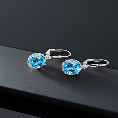 Gem Stone King 925 Sterling Silver Swiss Blue Topaz Leverback Dangle Earrings For Women (4.50 Cttw, Gemstone November Birthstone, Oval 9X7MM)