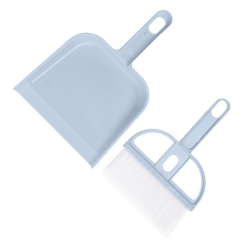 Small Broom and Dustpan Set Efficient Mini Dust Collection Desk Cleaning Tools Lightweight Compact Design for Office Home School (Blue)
