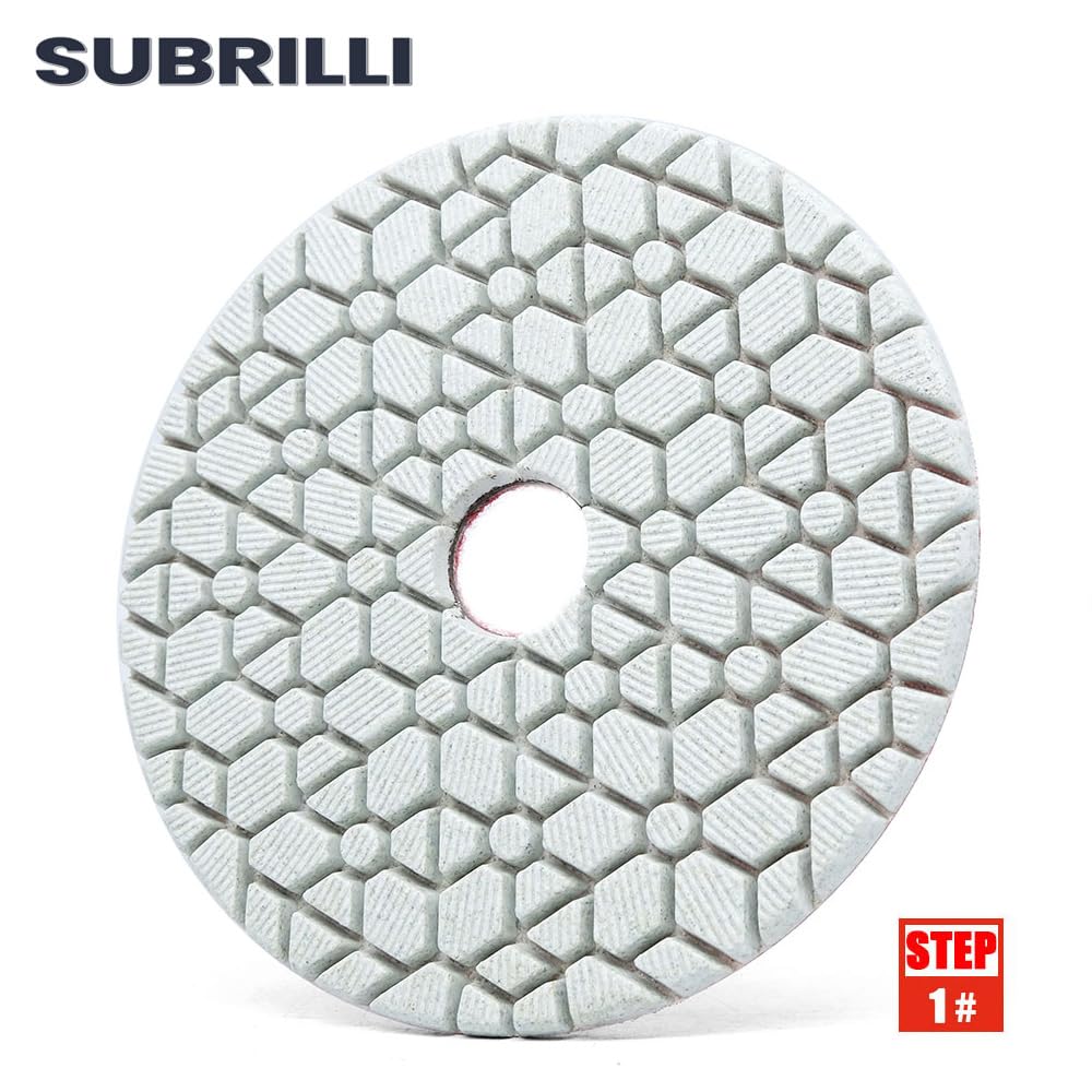 SUBRILLI 3 Step Diamond Polishing Pads 3-Pcs Step 1 Abrasive Disc for Granite Quartz Marble Concrete Terrazzo