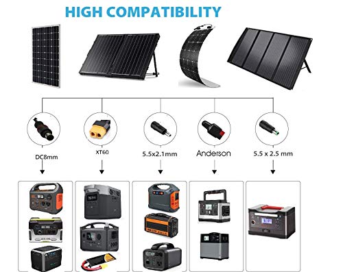 PolyEnergy Solar Connector to 4X Connector Adapter DC8mm Anderson XT60 Connector DC5521 DC5525 Connector Solar Charge Cable for 100W to 200W Portable Solar Panel for Portable Power Station