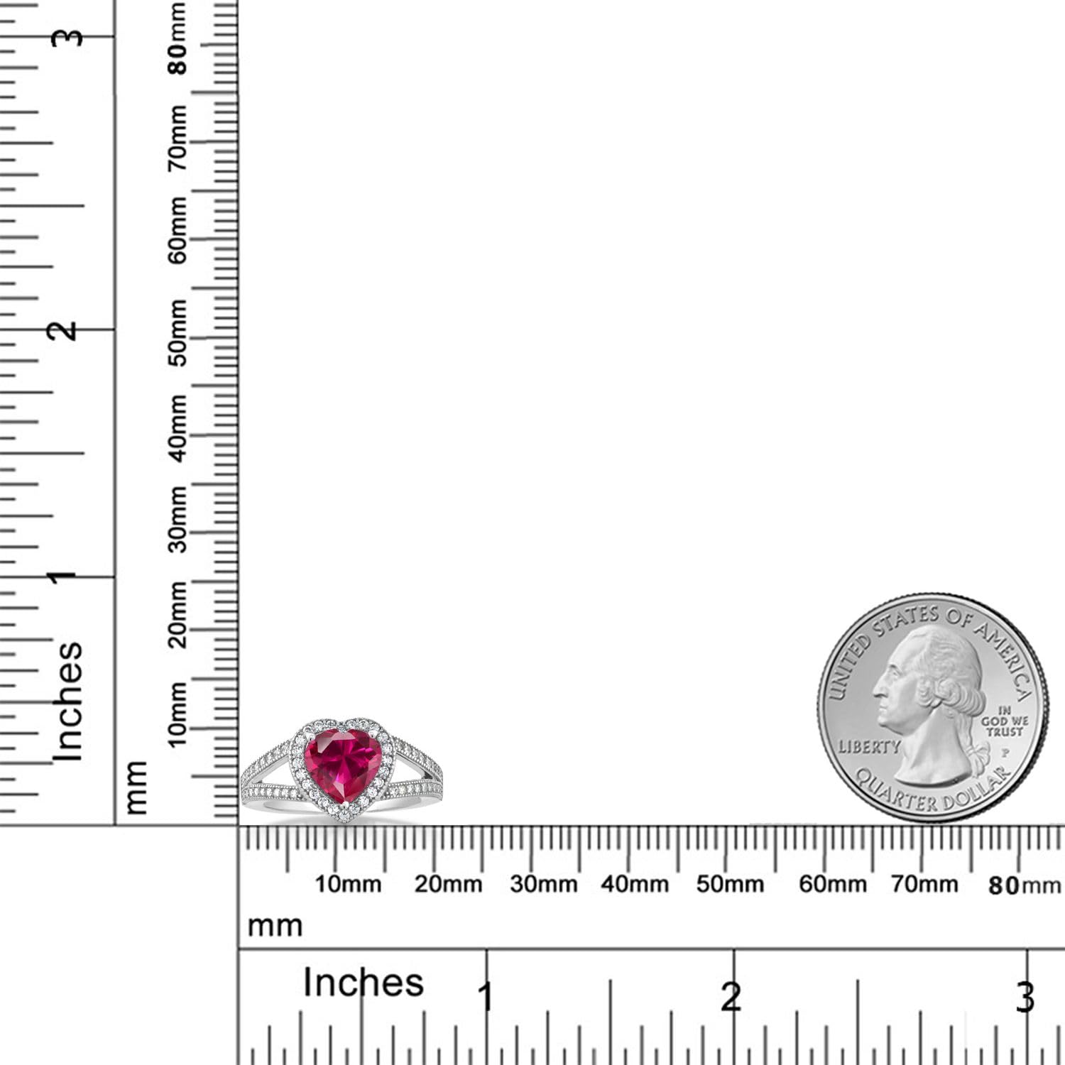 Gem Stone King 925 Sterling Silver Red Created Ruby and White Moissanite Ring For Women (2.41 Cttw, Gemstone July Birthstone, Heart Shape 8MM, Available In Size 5,6,7,8,9)