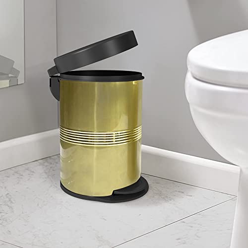 nu steel Stainless Steel Step Garbage Trash Can with Lid: 5 Liter/1.32 gal for The Kitchen, Bathroom, Bedroom, Patio, RV β Gold Finish