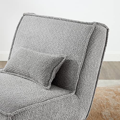 Volans Modular Sectional Sofa Teddy Fabric Sofa, Convertible Sofa Bed with Curved Wooden Legs, Composable Single Seat Sofa Chair with Pillows, Small Sofa for Living Room, Loft, Office, 2 PCS, Gray