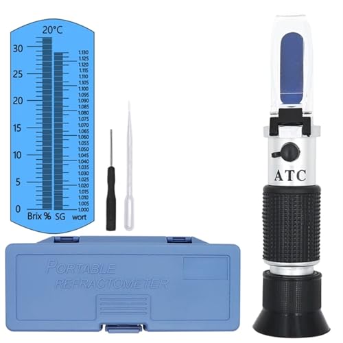 Refractometer, Beer Refractometer Wort Wine Brewing Dual Scale Specific Ratio Hydrometer 1.000-1.130 Brix 0-32% ATC Sugar Homebrew Kit for Fruit, Homebrewing, Juice, Vegetables