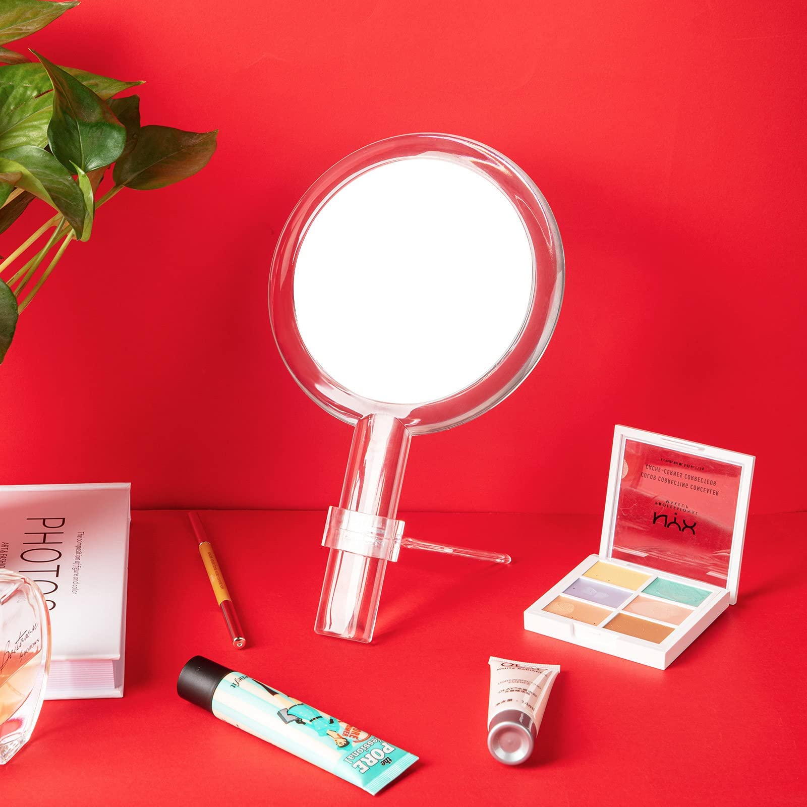 MILEDUO Double-Sided Handheld Mirror with Stand 1X/10X Magnifying Mirror with Handle Clear Adjustable Handheld Mirror Round Makeup Hand Mirror for Women Girls Makeup Tools Home Travel Use 2 pcs
