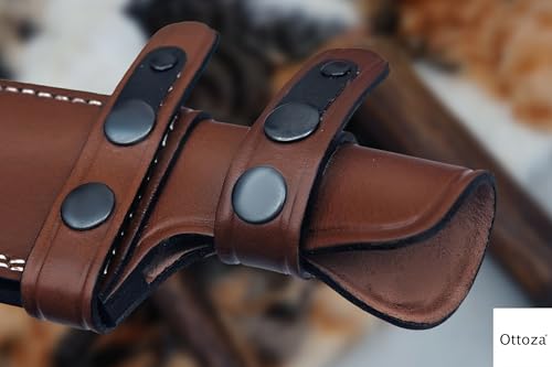 Ottoza Handmade XL Leather Knife Sheath RIGHT HAND Tracker Knife Sheath - Bushcraft Knife Sheath - Hunting Knife Sheath - Survival Knife Sheath Horizontal Carry Dark Brown TOP GRAIN LEATHER No:124