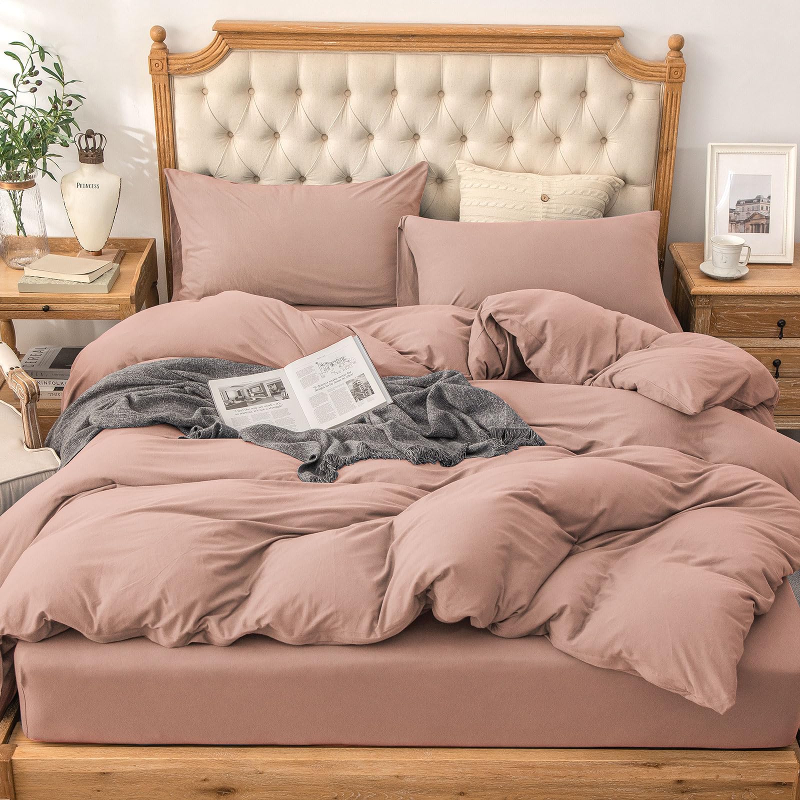 PURE ERA Jersey Knit Duvet Cover Set 100% T-Shirt Cotton Super Soft Comfy 3pc Bedding Set with Zipper Closure (New Petal Pink, King)