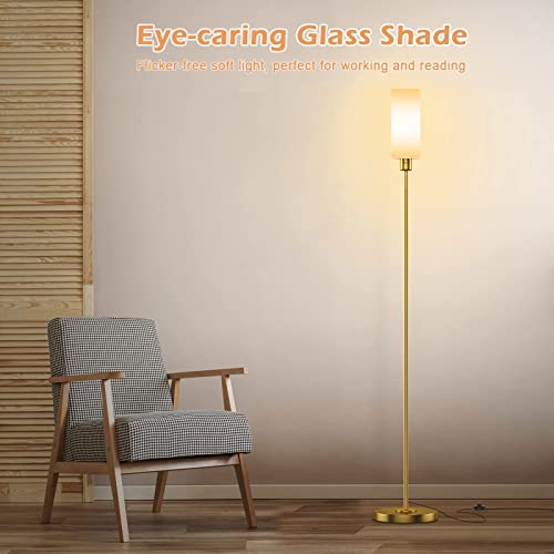 VEYFIY Floor Lamp Set of 2, Lamps for Bedroom and Living Room, Modern Standing Light with Glass Lampshade, Industrial Tall Lamp with E26 Socket, Light for Work, Reading, Black (Bulb Not Included)