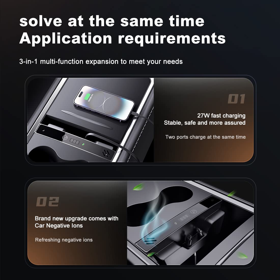 Militwo for 2021 2022 Tesla Model 3/Y Accessories | Tesla USB Hub Fit Center Console Adapter, USB Hub Docking Station with Tyep-c and iPhone Charging Cable Supports Fast Charging Stretchable