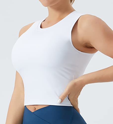 THE GYM PEOPLE Women's Medium Support Sports Bra Removable Padded Sleeveless Workout Crop Tops White