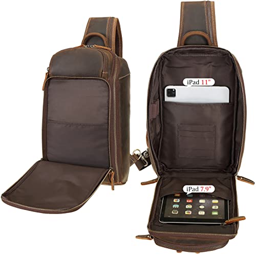 Polare Full Grain Leather Small Sling Bag Travel/Hiking Bike Multi-Purpose Crossbody Daypack For Men