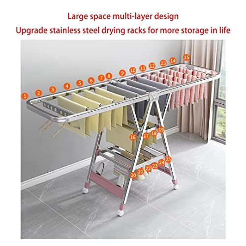Shenairx Clothes Drying Rack Folding Indoor,Foldable 3-Level Laundry Drying Rack,Free-Standing Drying Rack,with Height-Adjustable Wings,Sock Clips,for Clothes,Sheets,Shoes(180cm)