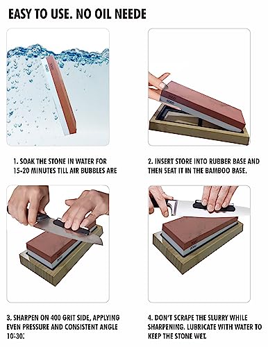Parichan’ Professional Knife Sharpening Stone Kit – Premium 4 Grit 400/1000/3000/8000 Whetstone with Flattening Stone, Cut Resistant Glove, Bamboo Base, Fixed Angle, Angle Guide, Leather Belt