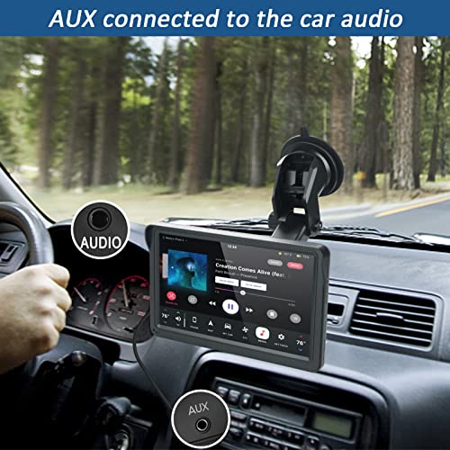 Portable Car Stereo with Wireless Apple Carplay and Android Auto - 7" Touchscreen Car Radio with Bluetooth | Mirror Link | Dash or Windshield Mounted