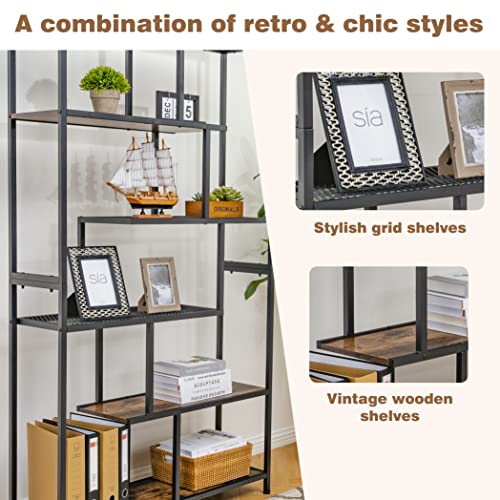 Tektalk Bookshelf,Rustic 6 Open Shelves Bookcase, Standing Book Shelf Display Bookshelves Storage Organizer Rack for Bedroom Living Room Home Office - Brown