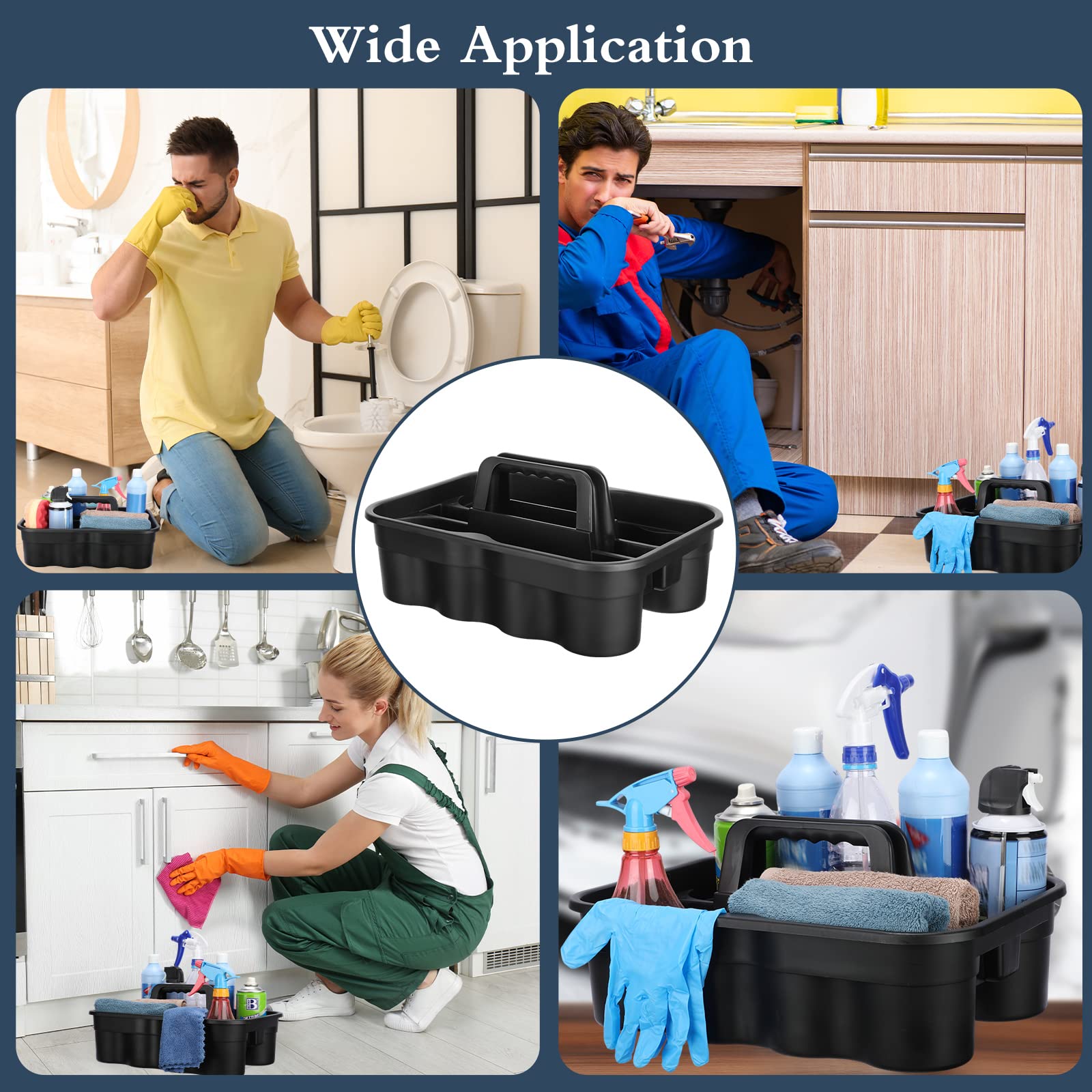 Wesiti 6 Pcs Cleaning Tool Carry Caddy with Handle Plastic Shower Basket Caddy Storage Boxes Cleaning Supplies Organizer for Spray Bottles Brush Sponge Home Office, Black