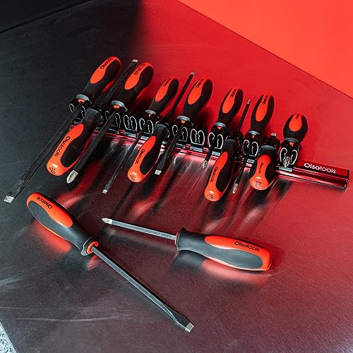 Olsa Tools Magnetic Screwdriver Organizer | Professional Quality Tool Holder | Fits up to 16 Screwdrivers | Red