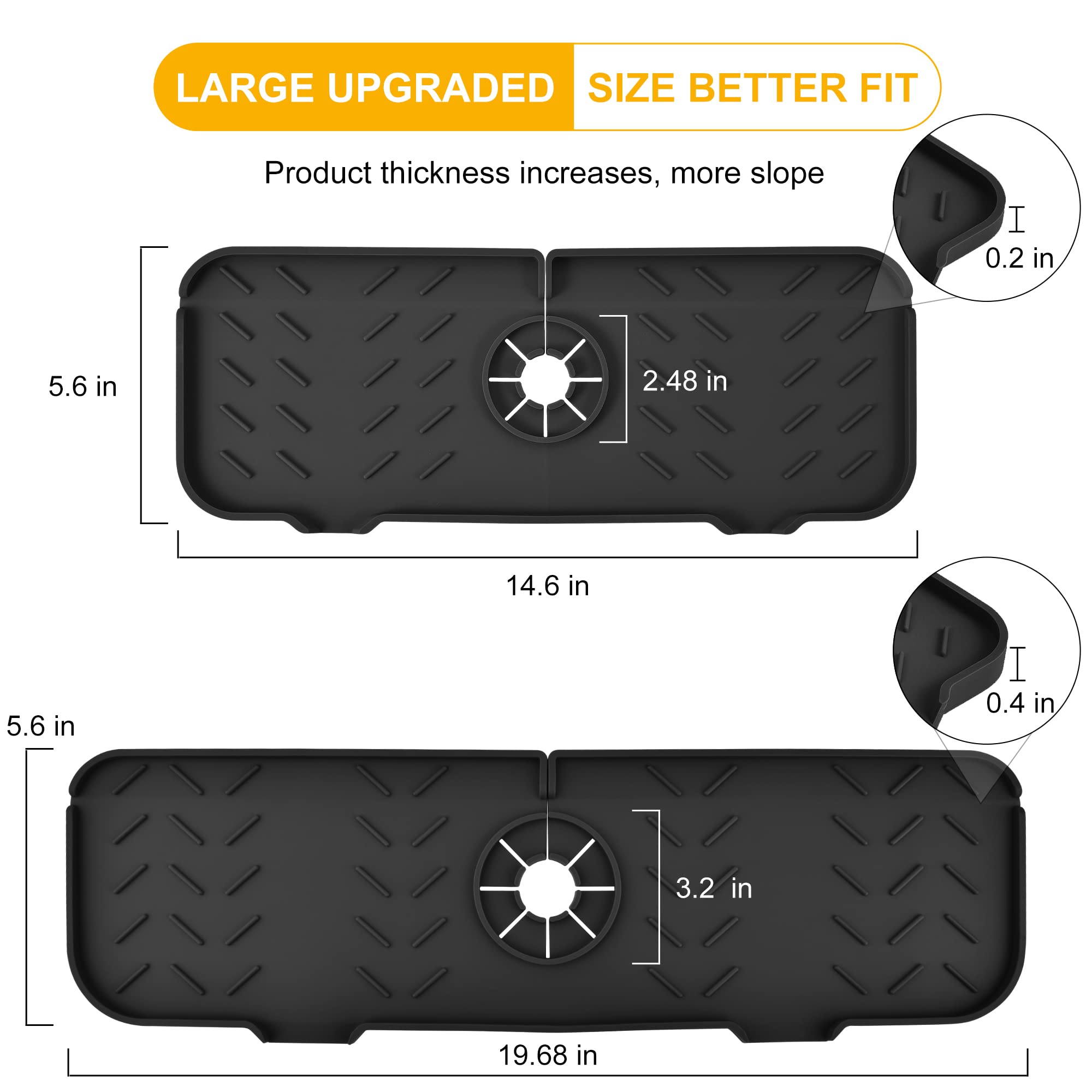 Kitchen Sink Splash Guard, Silicone Faucet Handle Drip Catcher Tray, Kitchen Sponge Holder Faucet Absorbent Sink Protectors Mat for Kitchen Bathroom Sink Accessories 19.7" x 5.6"