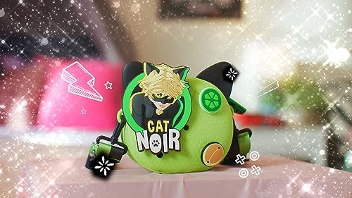 Miraculous Ladybug - Pop n' Swop Cat Noir Green Crossbody Bag with 4 Clip-on Badges, Cat Paw Zipper, Adjustable and Detachable Strap, Removable Ears, Lightweight Durable Waterproof Purse (Wyncor)