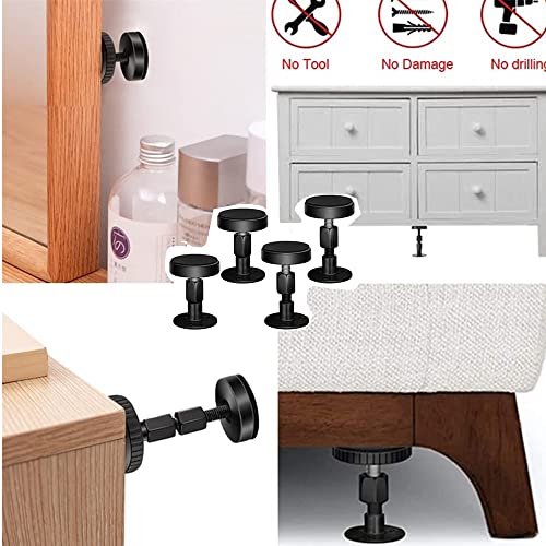 OUKEYI 4 Pieces of Adjustable Threaded Bed Frame Anti-Shake Tool,Headboard Stoppers,Bed stoppers ,Wall Bed headboard Anti-Shake Fixer for Beds Cabinets Sofas, 30-68mm (Black)