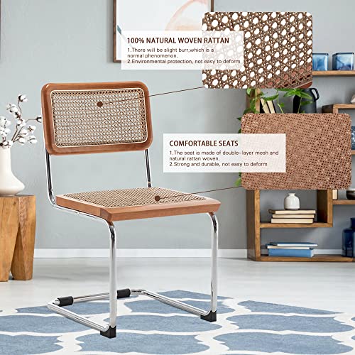 SHINEBOOM Rattan Dining Chairs Set of 2 Mid Century Modern Dining Room Chairs,Brown Rattan seat