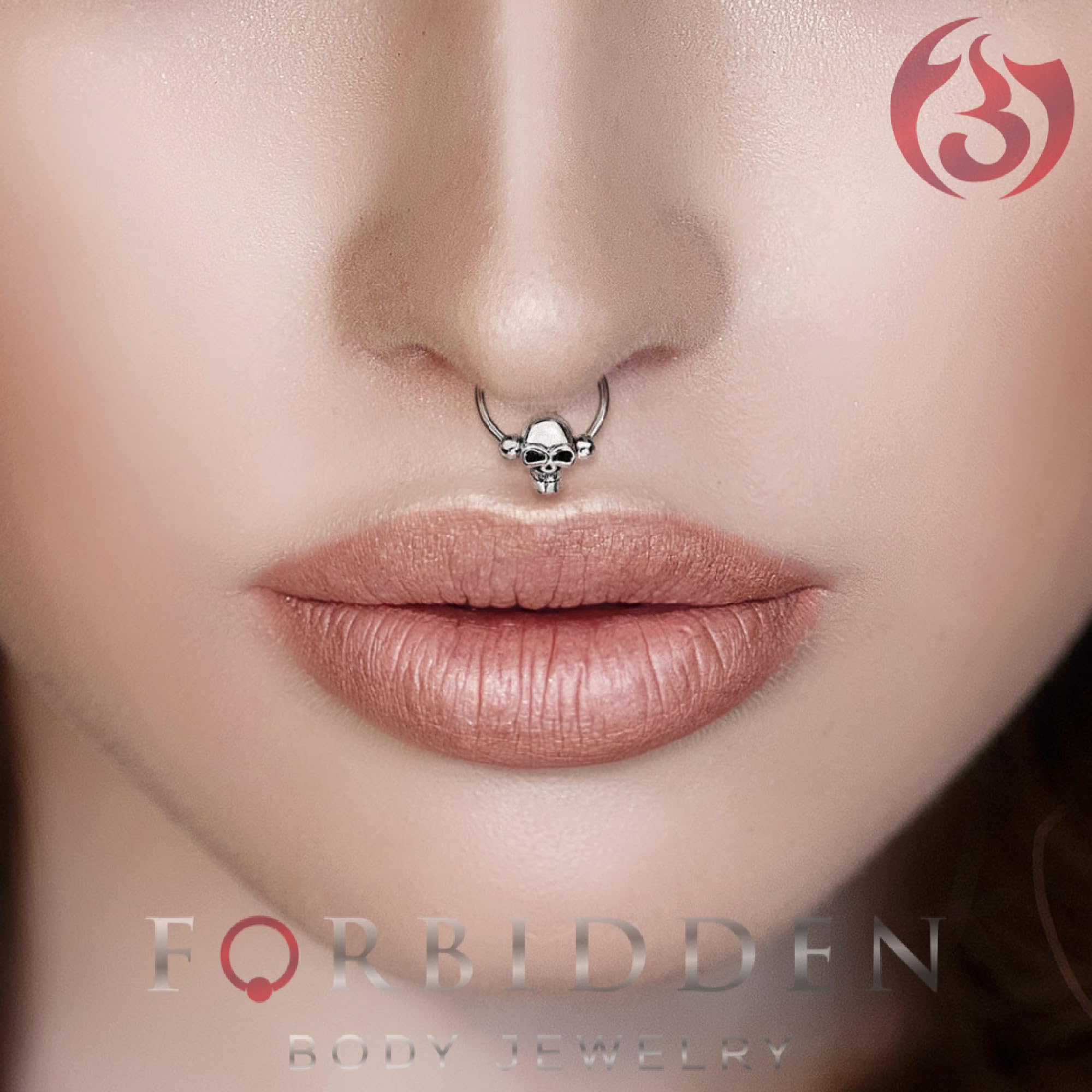 Forbidden Body Jewelry Surgical Steel Skull Captive Bead Ring Hoops, Skull Septum Ring, Nipple Ring, CBR 14G 12mm (Sold as a Set)