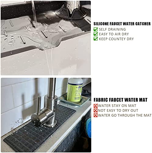 Kitchen Sink Splash Guard, Silicone Faucet Handle Drip Catcher Tray, Faucet Absorbent Mat, Sink Protectors for Kitchen Sink, Sink Mat for Bathroom, Farmhouse and RV, Kitchen Sink Accessories