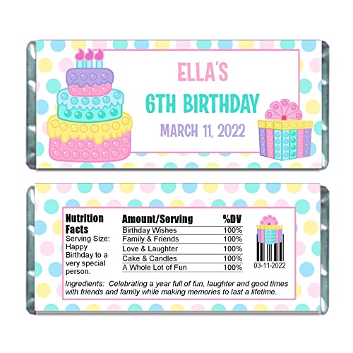 Pop It Fidget Toy Birthday Candy Bar Wrappers for Chocolate Bar, Personalized Party Favors, Girls Birthday, Hershey Bar Labels, Pack of 20