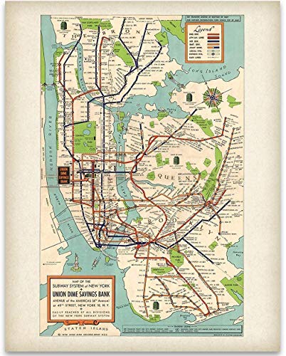 New York City Map of the Subway1948-11x14 Unframed Art Print New York Poster - Great Vintage New York City Poster Home Decor or New York City Map - NYC Map Wall Art - NYC Subway Map