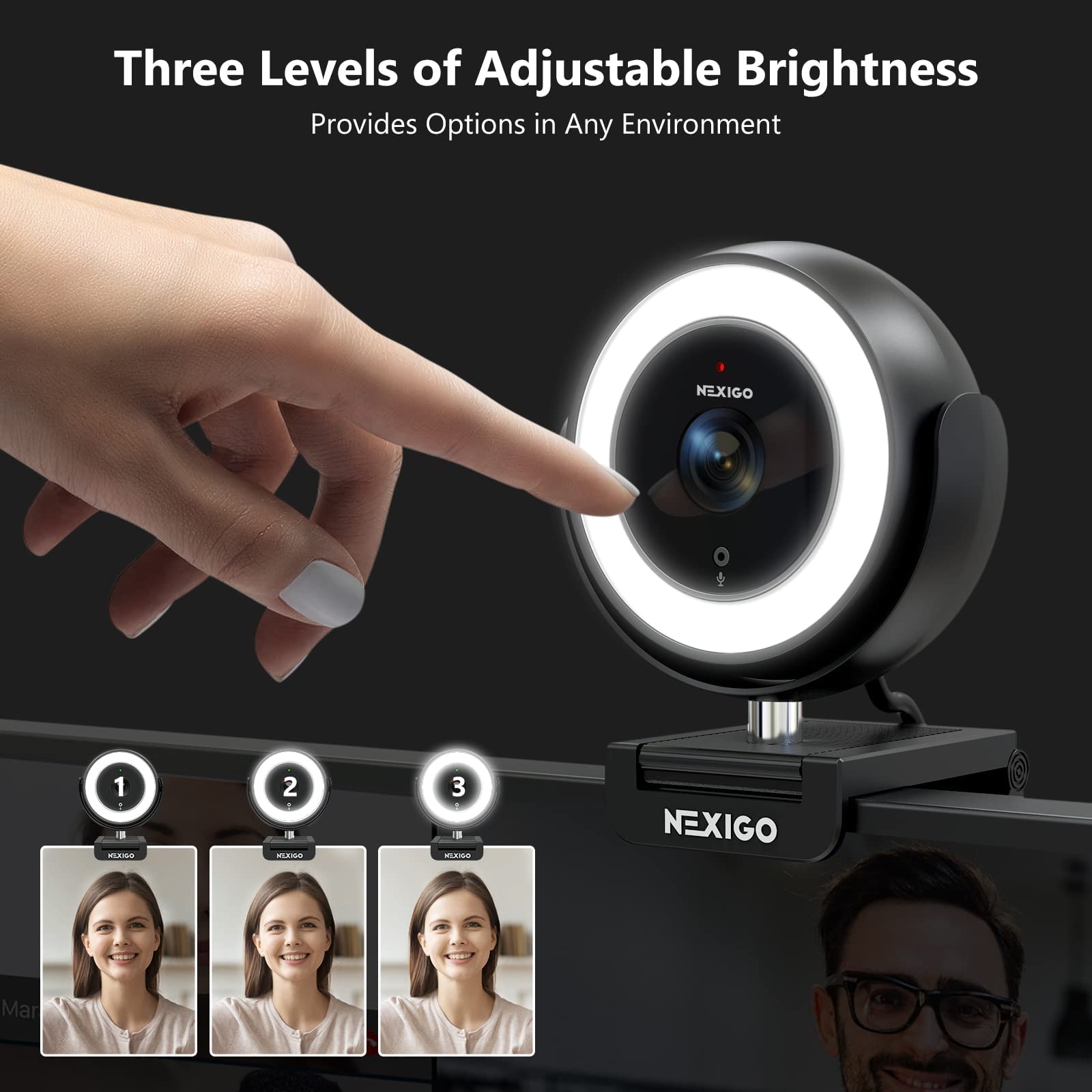 NexiGo N940E (Gen 3) 60FPS Zoomable 1080P Webcam with Remote Control, Magnetic Privacy Cover, Adjustable Brightness, Noise Reduction Mics, for Zoom Skype Teams, Black