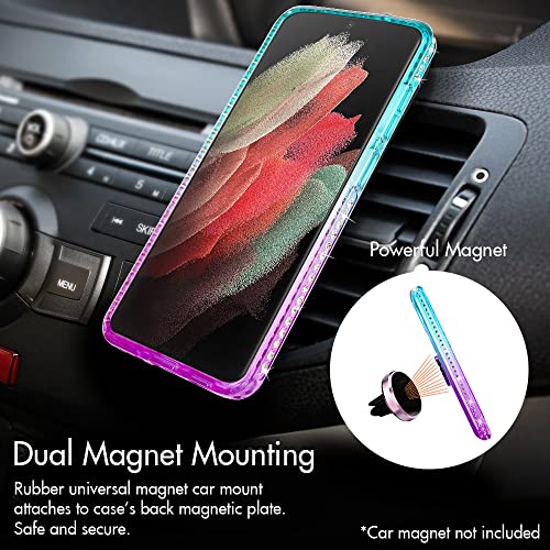 Silverback for Samsung Galaxy S22 Ultra Case, Moving Liquid Holographic Sparkle Glitter Case with Kickstand, Girls Women Bling Diamond Ring Slim Protective Case for Galaxy S22 Ultra 5G, Purple