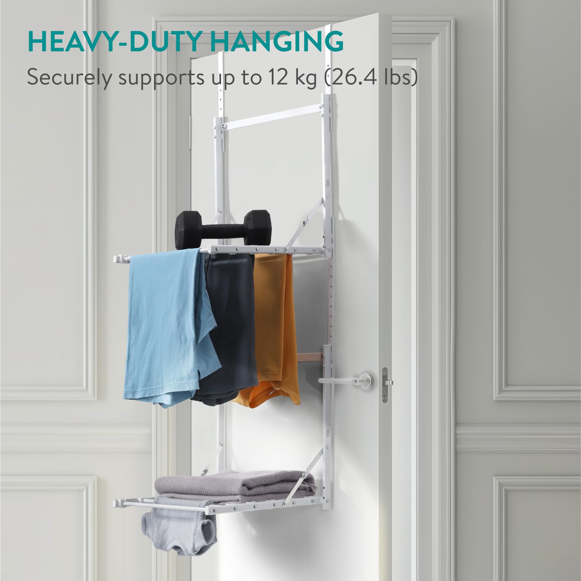 Navaris 2-Tier Over Door Towel Rack - Adjustable Radiator Airer for Laundry - Wall-Mount or Over The Door Towel Holder - Foldable Hanging Clothes Drying Racks for Bathroom