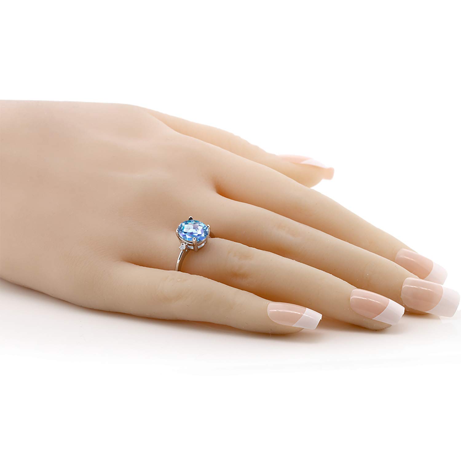 Gem Stone King 925 Sterling Silver Millennium Blue Mystic Quartz and White Topaz Engagement Ring For Women (3.04 Cttw, Oval 10X8MM, Gemstone Birthstone, Available in Size 5,6,7,8,9)