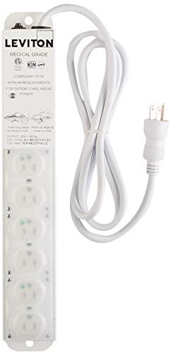 Leviton 5306M-1N7 Medical Grade Power Strip, 15-Amp, 125-volt, 6-Outlets, 7-Feet Cord Length