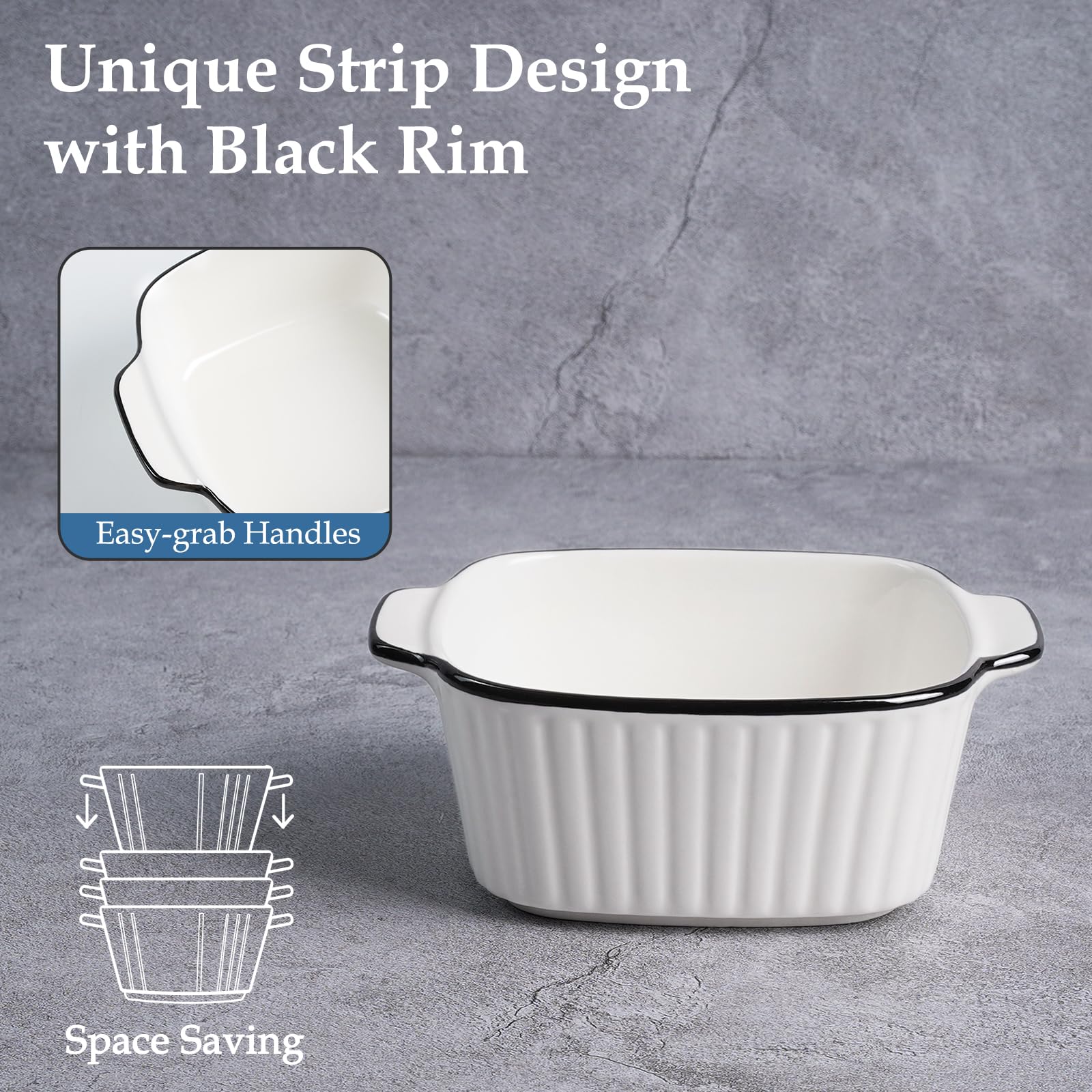 NUTRIUPS 13Oz Ceramic Baking Dishes set of 4, 5.5'' Square Baking Dishes, Small Baking Dish for Air Fryer, Ceramic Bakeware with Handles, Oven-Safe & Microwave-Safe