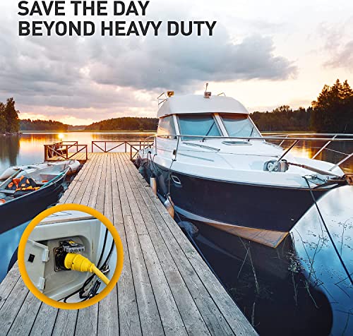 Marvine RV/Boat Shore Power Adapter 1.5FT 15 Amp to 30 Amp NEMA 5-15P to L5-30R Twist Lock Female with LED Indicator STW10/3 Heavy Duty