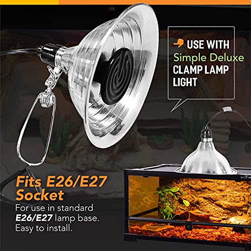 Simple Deluxe 150W Reptile Heat Bulb and 8.5 inch Clamp Light, 40-108℉ Digital Thermostat Controller and Thermometer Included, for Amphibian Pet & Incubating Chicken, Silver