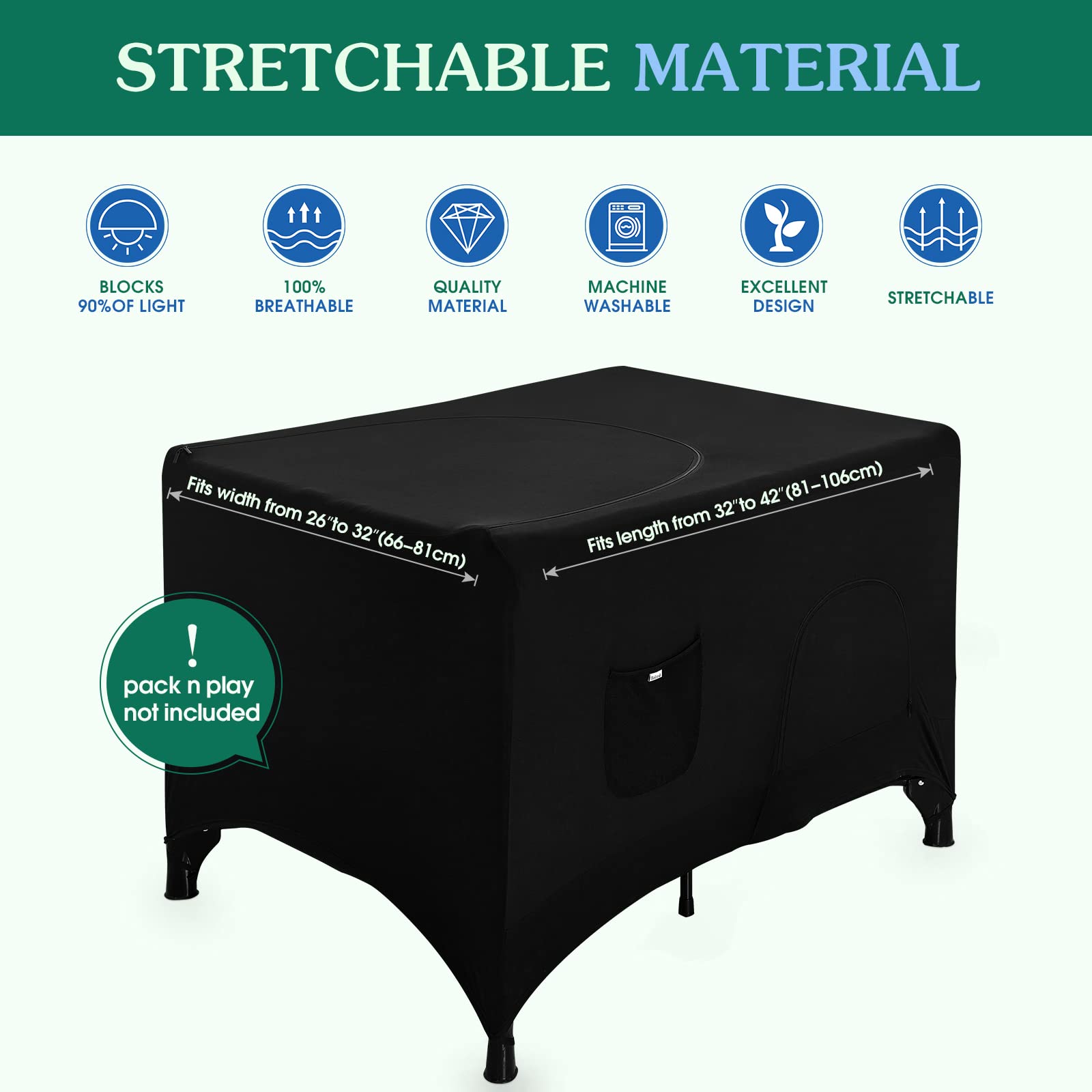 Pack N Play Canopy Blackout Cover Baby Travel Crib Easy-Sleep Tent Breathable Dark Shade, Block 95% Light, Portable Stretch Net Cover