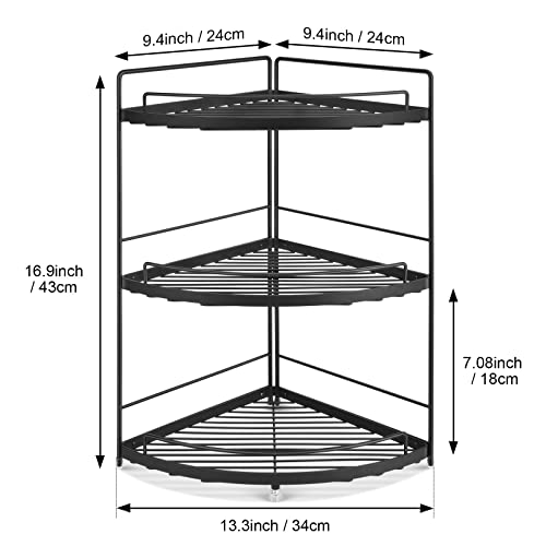 MASALUO 3-Tier Spice Rack for Countertops, Kitchen Countertop Corner Storage Organizer Seasoning Storage Shelf, Black