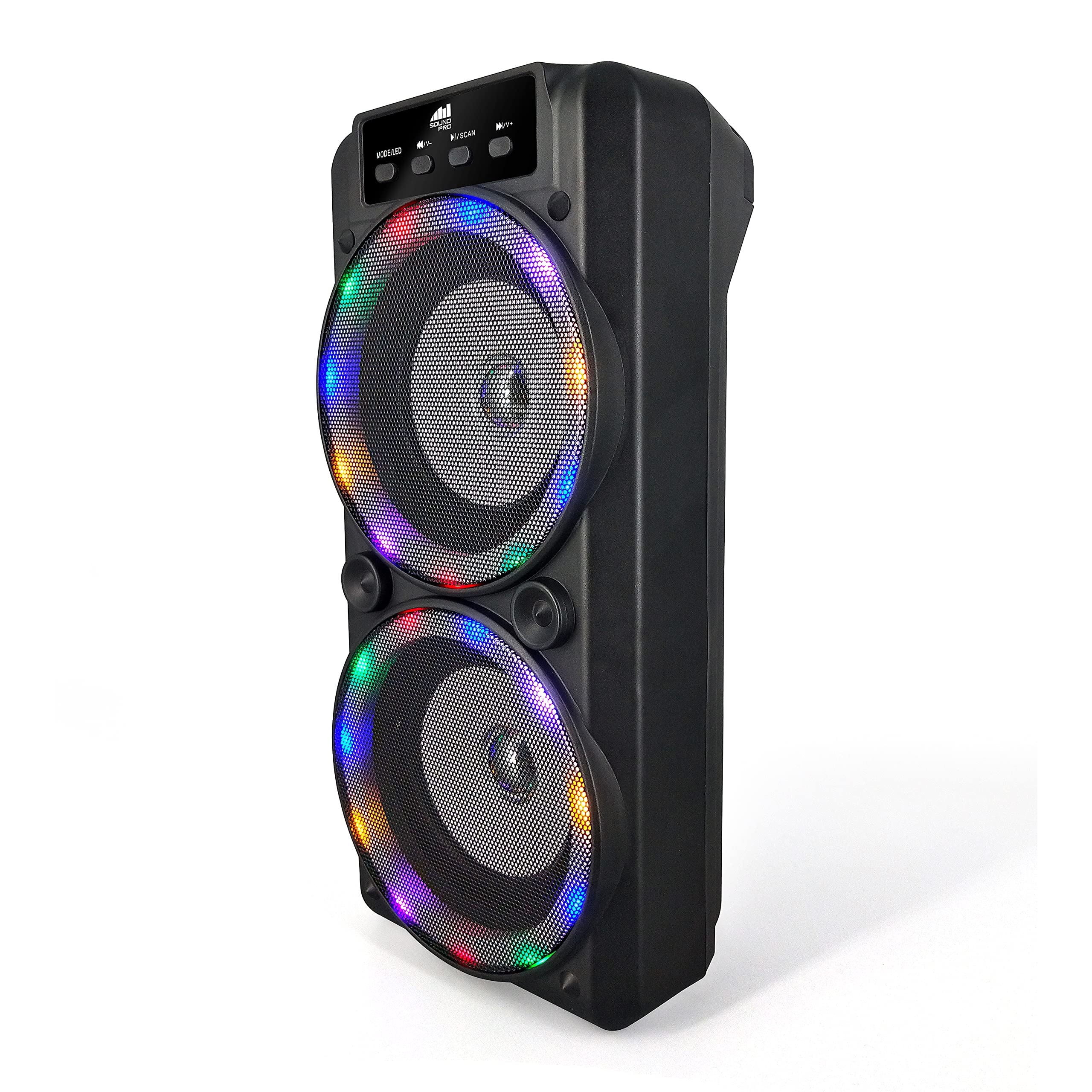 Naxa Electronics NDS-4506 Portable Dual 4? Bluetooth Party Speaker with Multi-Color Circular Lights, Up to 2 Hours Play Time, FM Tuner, USB Port, MicroSD Card Slot, and 3.5mm Input, Black